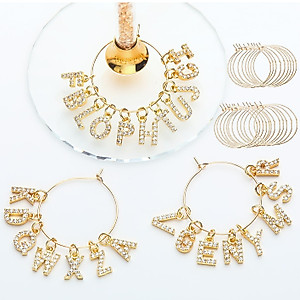 Pride & par Gold Bling Letter Wine Glass Charms, 26 piece/Set, Diamond Wine Glass Markers for Stem Glasses, Shinny Wine Glass Decoration Mix & DIY for Weddings, Parties (1)