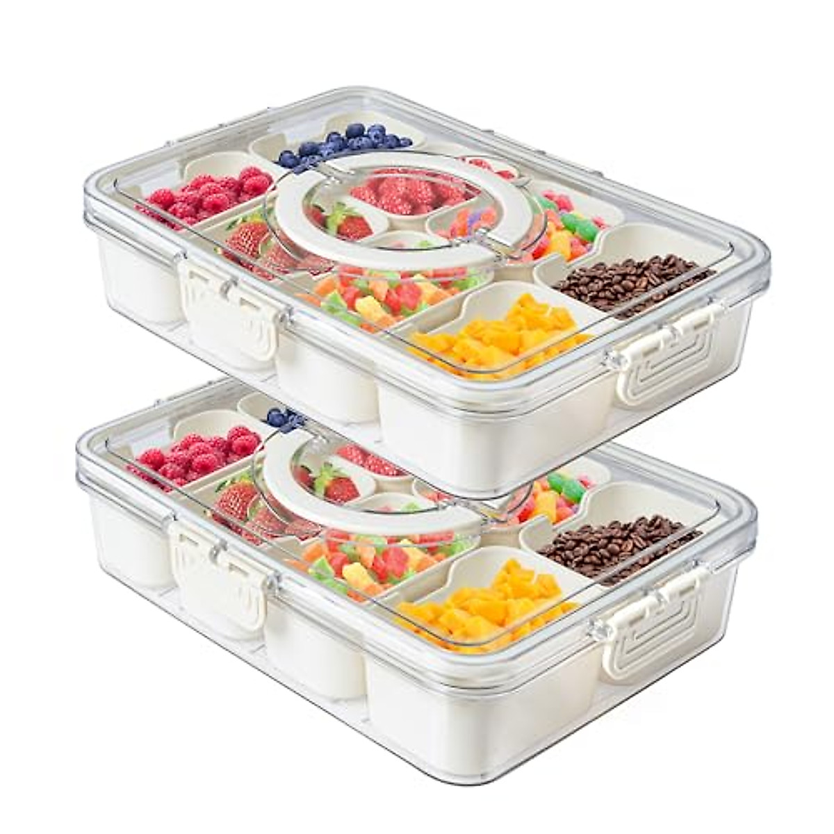 YouLike Divided Snackle Box 2Pack Charcuterie Container With Handles And Lids 8 Compartment Fruit Serving Tray for Veggie Appetizer Platter for Fridge Stackable Food Storage Box