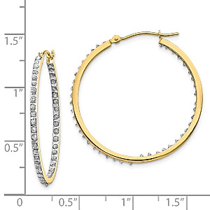 14K Yellow Gold Diamond Round Hinged Hoop Earrings