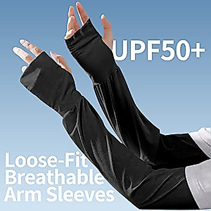 SayWow UV Sun Protection Arm Sleeves for Women Loose-Fit UPF 50+ Cooling Skin Protective Cover, Black,USAB-1