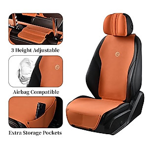 Coverado Leather Seat Covers with Head Pillow, Car Seat Covers Front Seats Alcantara Suede, Breathable Waterproof Protector Accessories for Truck SUV Pickup Auto ATV Automotive fit Most Cars Orange