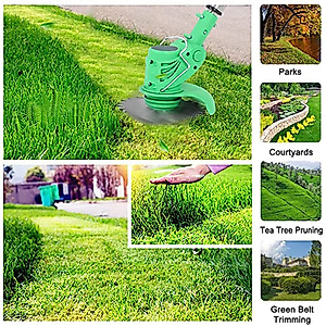 HLCUI Grass Trimmer Cordless Electric String Trimmer Edger Lawn Mower Grass Brush Cutter Kit, Pruning Cutter Garden Tools with 24V Batteries & Replace Blade for Lawn Care,A,2 Batteries