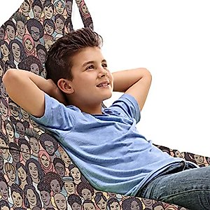Ambesonne Urban Lounger Chair Bag, Crowd of Diverse Human Portraits or Faces City Life Theme Cartoon Style Illustration, High Capacity Storage with Handle Container, Lounger Size, Multicolor
