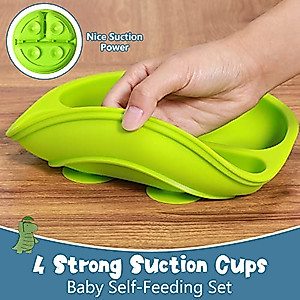 Zopeal 24 Pcs Baby Silicone Feeding Set Baby Led Weaning Set Baby Suction Plates with Spoon Fork Adjustable Silicone Bibs Baby Plates and Utensils Set for Boys Girls, 6 Colors