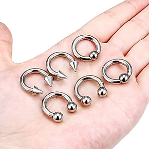Ocptiy 8G Septum Ring Jewelry Ear Earrring Gauges Tunnel Plug stretching kit Big Large Septum Nose lip Ring Hoop Stainless Surgical Steel Cartilage Helix Tragu Earring Piercing Jewerly Women Men 12mm