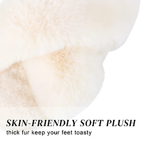 Women's Cross Band Slippers Fuzzy Soft House Slippers Plush Furry Warm Cozy Open Toe Fluffy Home Shoes Comfy Winter Indoor Outdoor Slip On Breathable Off-White 7-8