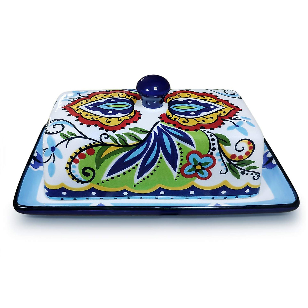 Butter Dishes with Covers, for Serving Tray Cheese, Dessert, Fruit and More Appetizer Plates (Hand Drawn)