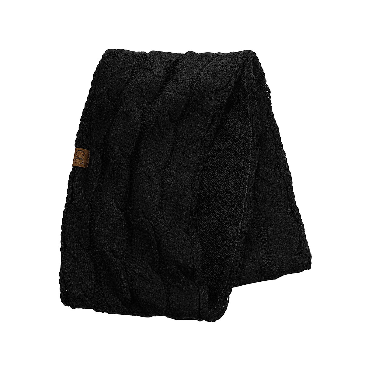 C.C Women's Winter Cable Knit Sherpa Lined Warm Infinity Pullover Scarf, Black