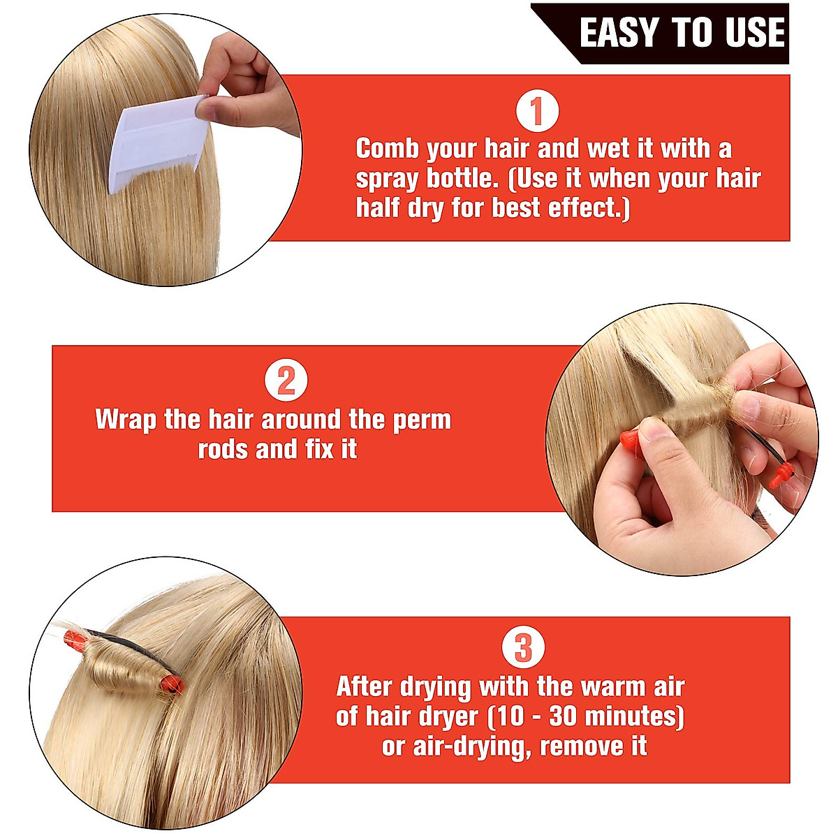 WILLBOND 60 Pcs Perm Rods Natural Long Short Hair Perm Rods with Elastic Rubber Band Non Slip Plastic Perming Cold Wave Kit for Women Hairdressing Styling Tool(0.2 Inch,Red)