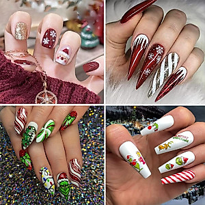 10 Sheets 3D Christmas Nail Art Stickers Self-Adhesive Winter Nail Art Supplies Winter Snowflake Nail Decals Elk Santa Claus Nail Design Stickers for Women Xmas Nail Decoration Charms