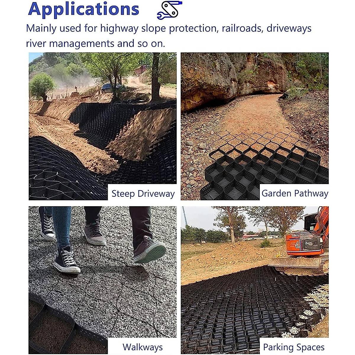 Driveway Grids Garden Shed Base Grid,Heavy Duty Gravel Stabilizer Geocell Grid for Retaining Walls Driveway Path, Muds/Erosion Control Foundation Extensible ( Color : W x L , Size : 1m x 5m (3.3X16.5f