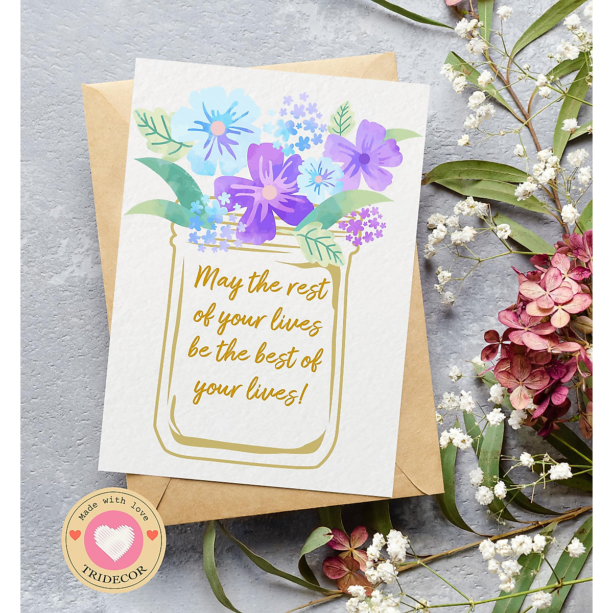 TRIDECOR Wedding Card, Bridal Shower Card, Engagement Card with Sweet Quote, Mr & Mrs Card - Folded 5"x7" with Envelope, Sticker to Seal - Sweet Card for Him, Her, Men, Women
