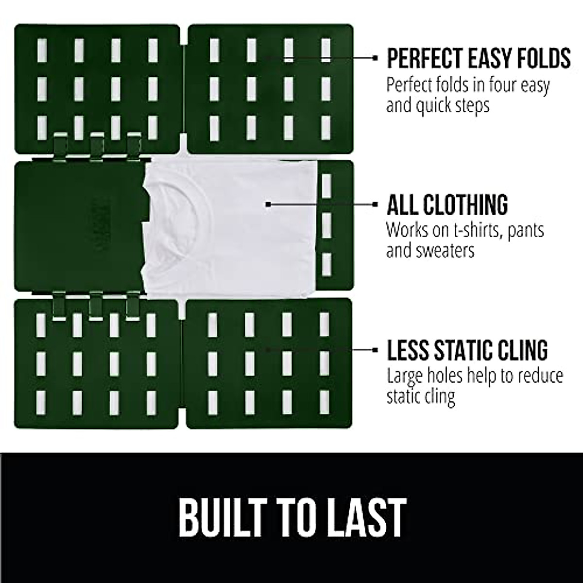 Gorilla Grip Shirt Folding Board, Easy Fast T-Shirt and Clothes Folder, Adult Clothing, Durable Plastic Organizer, Compact for Travel, Laundry Boards, Tshirt Flipfold Tool, Hunter Green