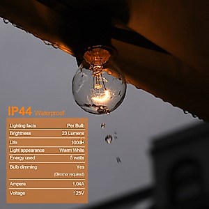 rincentd G40 Replacement Bulbs, 120V 5 Watt Clear Globe Incandescent Light Bulbs fits E12 C7 Candelabra Base, Dimmable String Light Bulbs Replacement for Indoor Outdoor Patio Decor, (25 Pack)