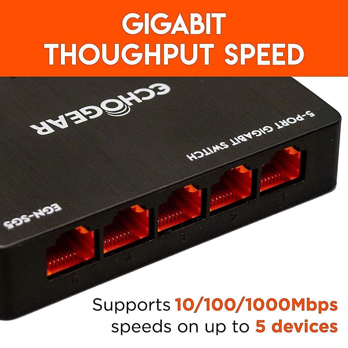 Echogear 5 Port Gigabit Ethernet Switch - Plug & Play Unmanaged Switch with Auto-Negotiation, Full Duplex Control, & Auto MDI/MDI-X - Expand Your Network with 5 10/100/1000 Ethernet Ports