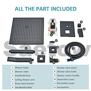 12 Inches Ceiling Mount Shower Faucets Sets Complete Shower System LED Rainfall Shower Head System Rough-in Valve Body and Trim Included Matte Black…