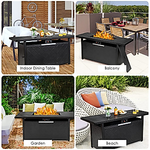 ORALNER Propane Fire Pit Table, 57” Rectangular Outdoor Fire Table 50,000 BTU Fire Pit w/Lid & Lava Rocks Auto Ignition Metal Patio Fireplace, Gas Firepit Table for Outside Yard Balcony Deck, Black