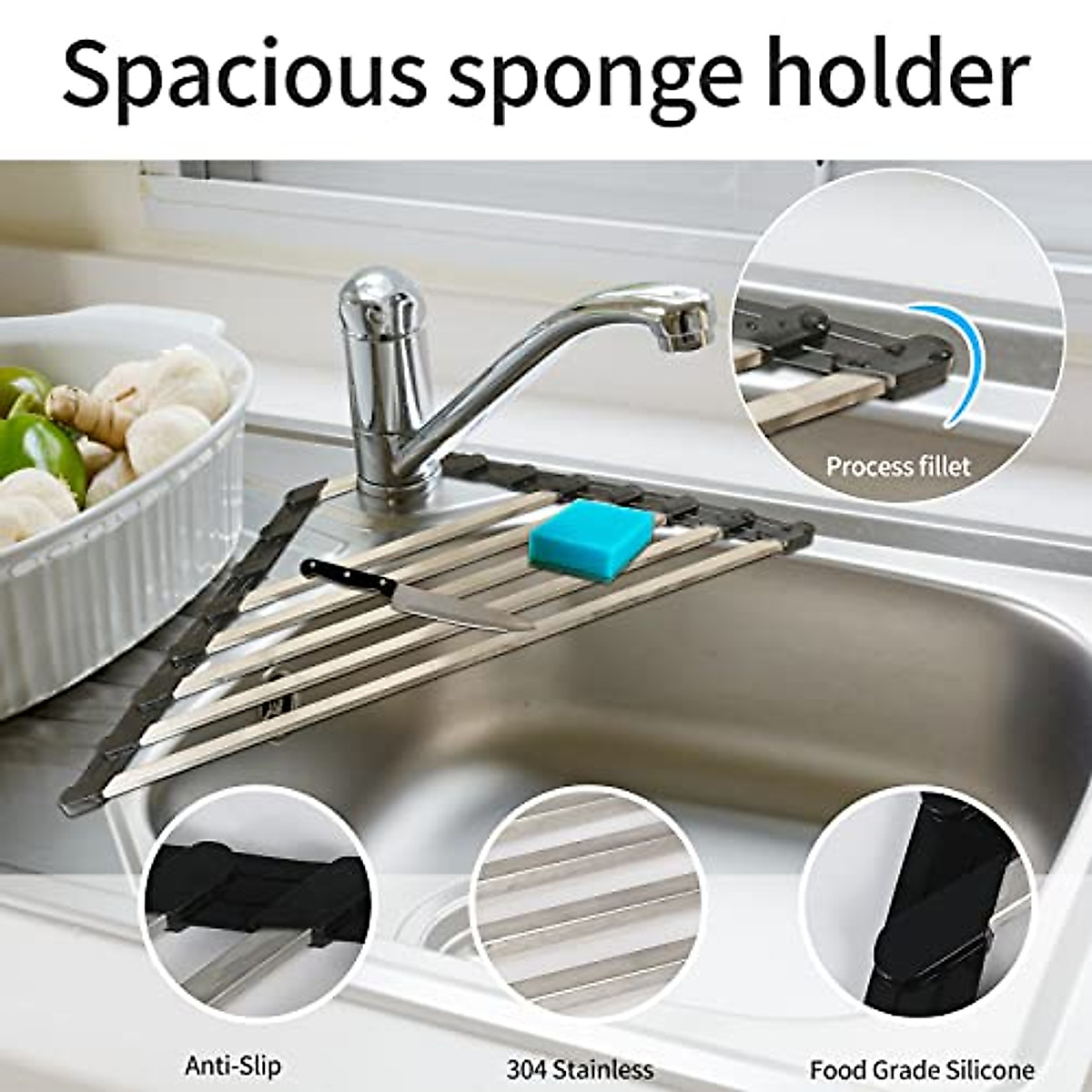 Ahyuan Corner Sink Dish Drainer Over The Sink Dish Drying Rack Corner Dish Rack SUS304 Cubic Stainless Still Kitchen Sponge Holder Corner Sink Sponge Caddy Dish Rack (Black)