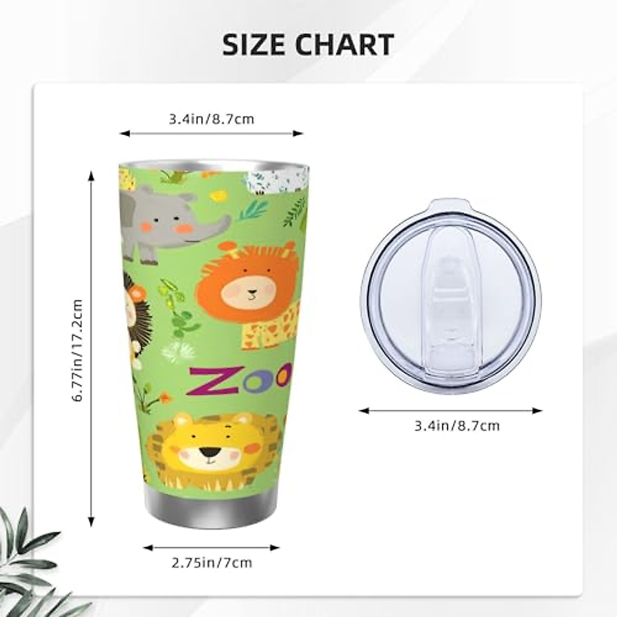 AYCZN Zoo 20 OZ Tumbler Stainless Steel Travel Coffee Mug, Lion Tiger Insulated Water Bottle with Lid and 2 StrawsLeakproof Thermal Cup