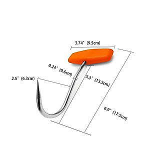 LGEGE 2 PCS Stainless Steel T Hooks with Orange Hook Plug,T-Handle Meat Boning Hook for Kitchen Butcher Shop Restaurant Tool (2xPlastic Orange Handle)
