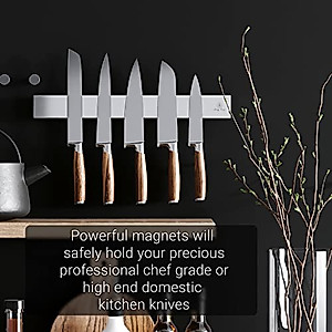 Efficient and Space-Saving Magnetic Knife Holder 16 Inch - Saving Magnetic Knife Strips - Effortlessly Organize Your Kitchen, Display Knives, and Free Up Counter Space (Metallic)