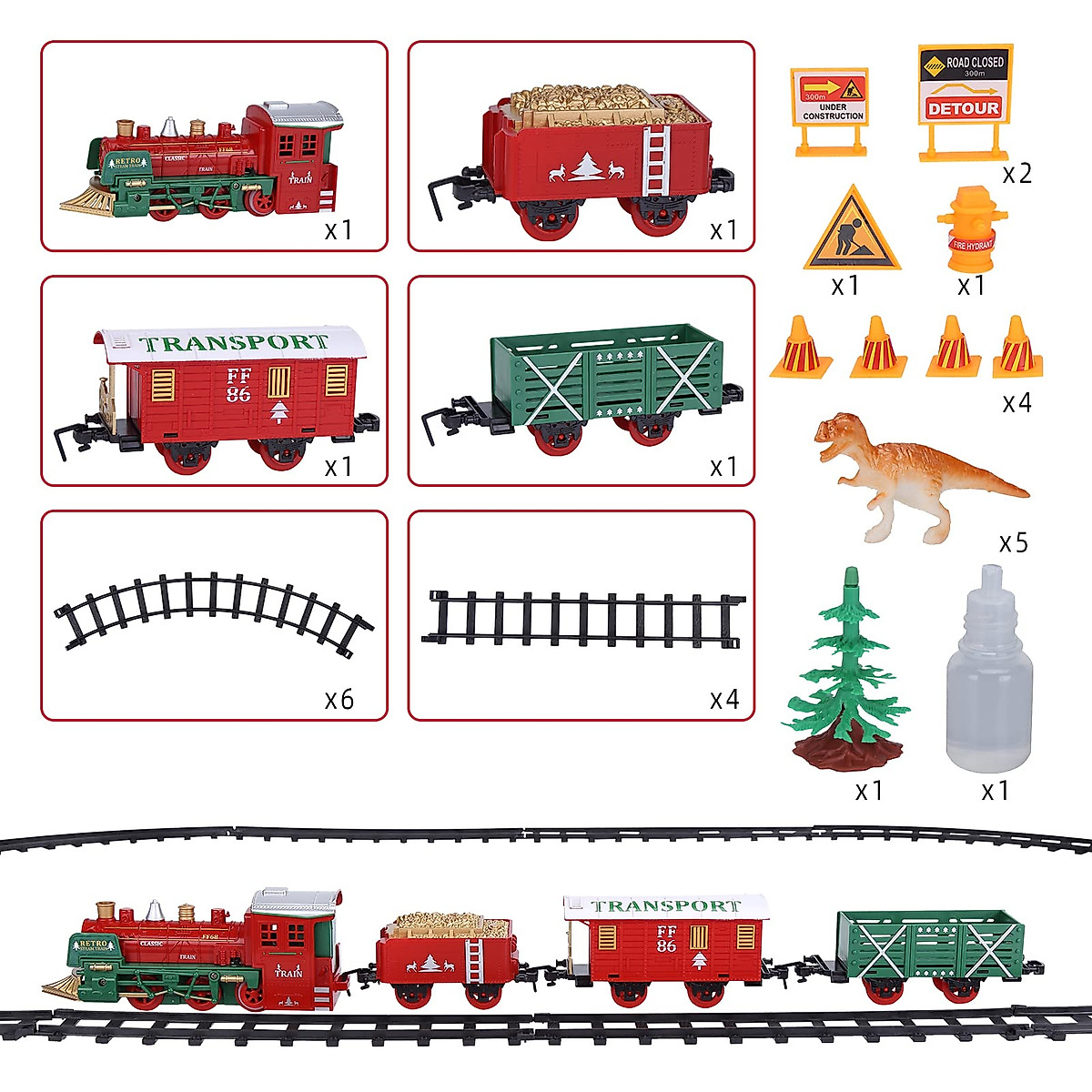 Electric Train Set for Boys and Girls - Christmas Train Set with Real Smoke, Sounds & Lights - Classic Toy Train with Steam Locomotive Engine - Includes 3 Train Cars and 10 Tracks