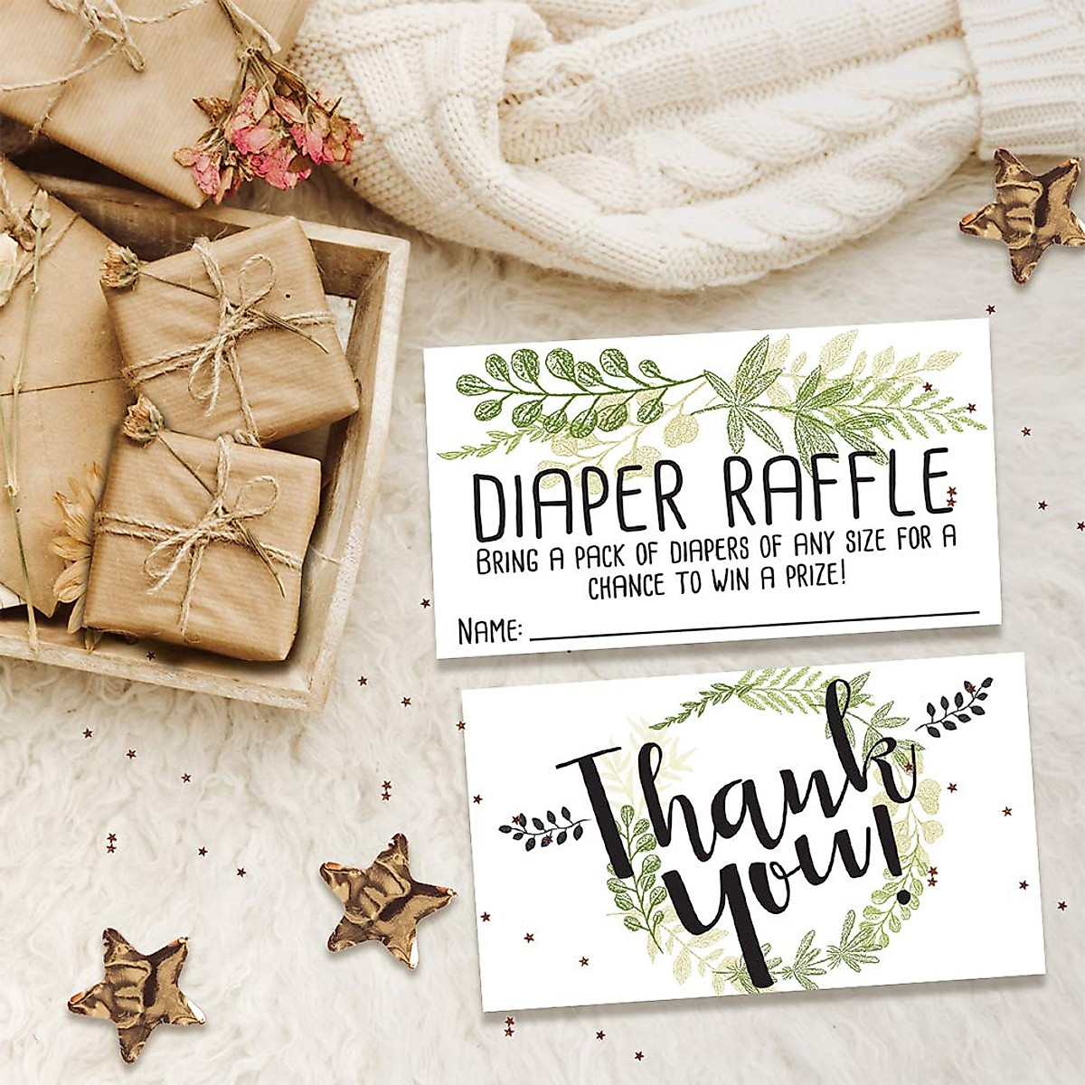 Diaper Raffle Tickets - Botanical - Set of 50 Double-Sided Raffle Cards - Blank Baby Shower Stationery - Fun and Colorful Baby Shower Supplies for Under $15!