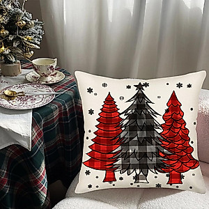 Smilyard Christmas Tree Decorations Pillow Covers 20x20 Inch Red Black Buffalo Check Plaid Snowflake Throw Pillow Cover Winter Farmhouse Decorative White Pillows Cushion Case for Home Sofa Couch