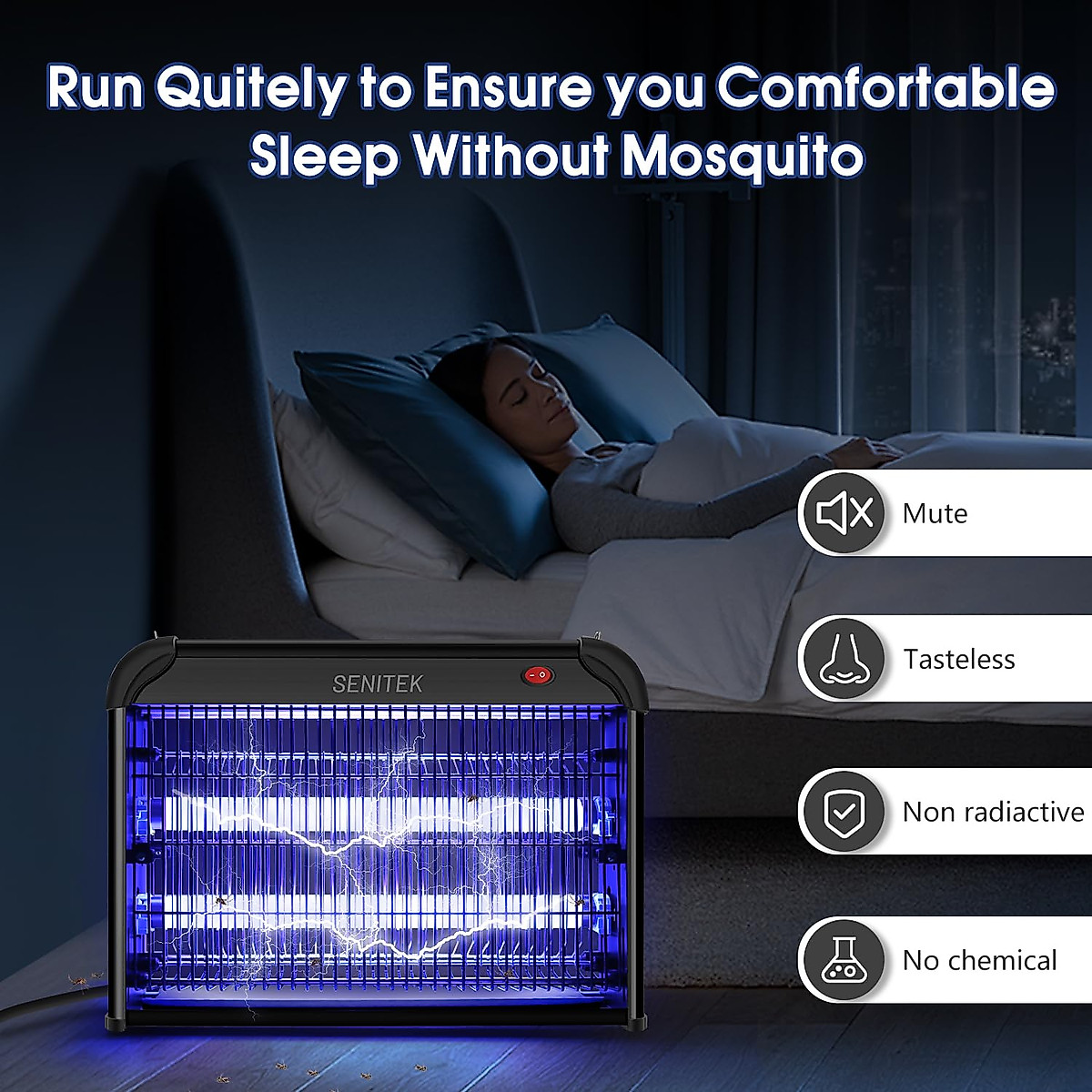 Mosquito Zapper, Electric Bug Zapper Indoor, Powerful Fly Insect Killer Repellent Lamp Outdoor Patio, Home Pest Control Bug Catcher Eliminator for Gnat Fruit Fly Moth w/Replacement Bulb (Black)