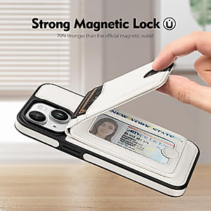 SkyEagle for Compatible Magsafe 2 in 1 Detachable iPhone 15 Wallet Case with Card Holder,Women Men Magnetic PU Leather RFID Blocking Flip Kickstand Credit Card Slots,for Apple 15 6.1",White