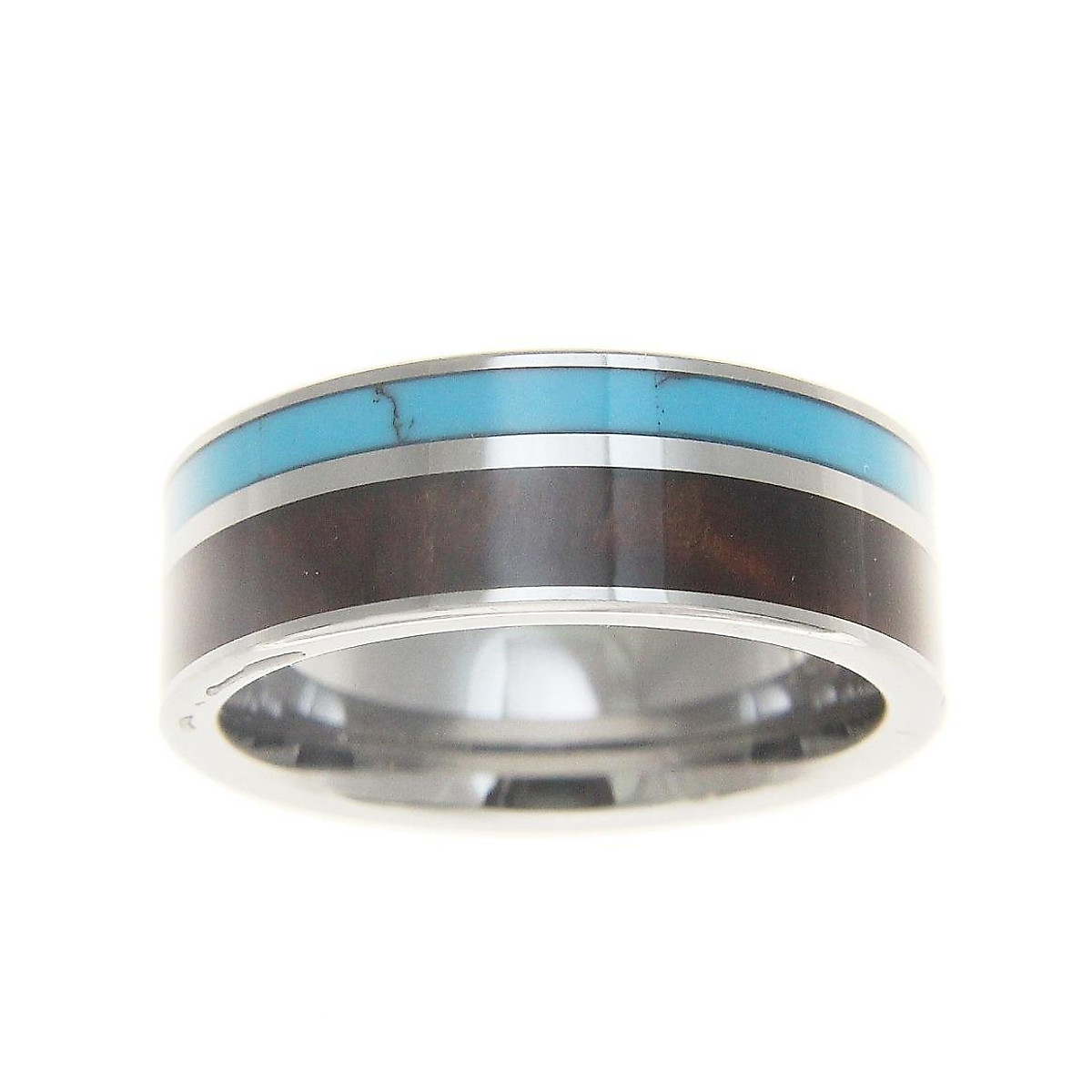 Arthur's Jewelry Tungsten 8mm wedding band ring turquoise Hawaiian koa wood comfort fit size 9