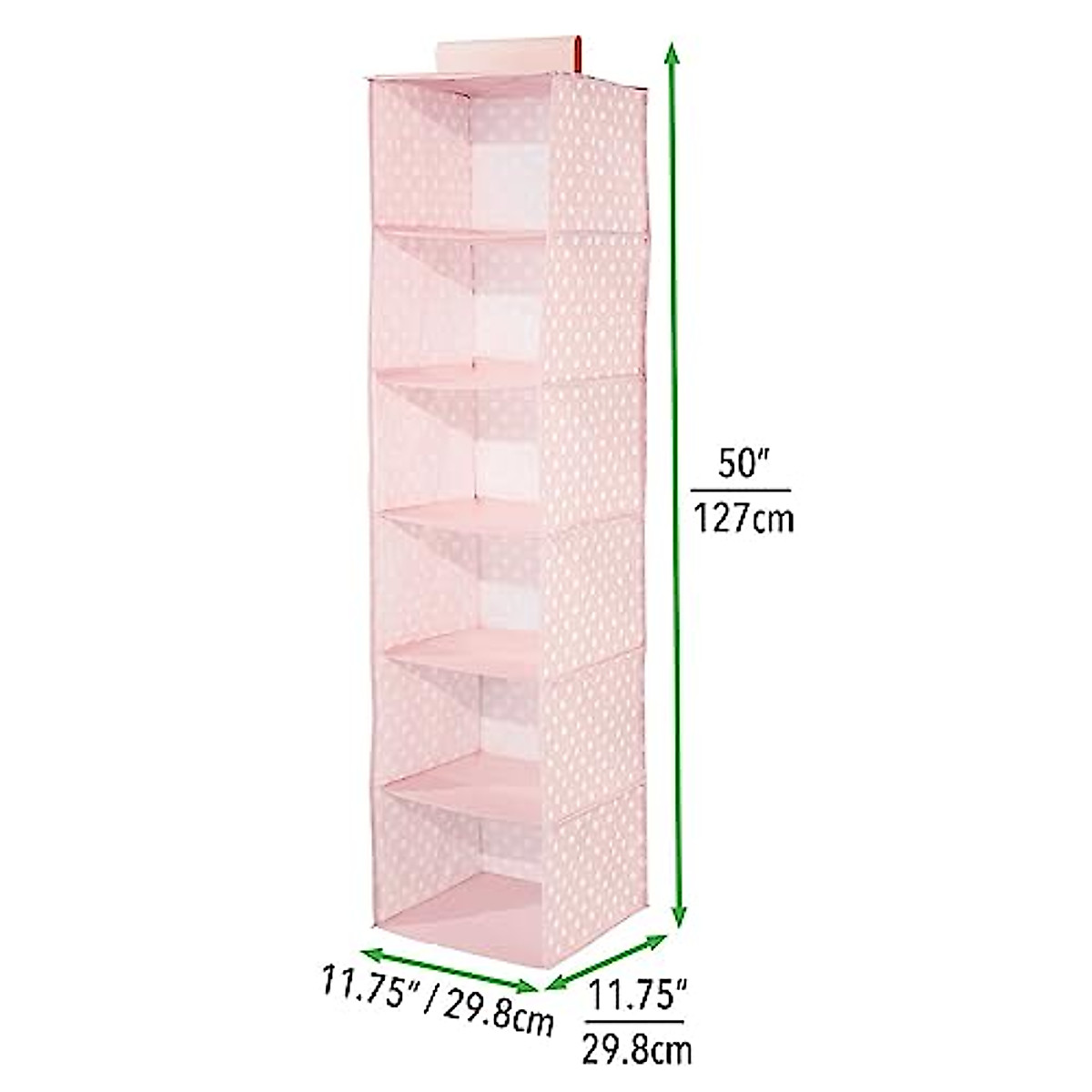 mDesign Fabric Hanging Organizer - Over Closet Rod Storage with 6 Shelves for Baby Nursery Bedroom Organization - Hold Clothes, Linens, Toys, Accessories - 2 Pack, Pink/White Polka Dot