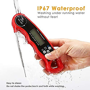 GDEALER Meat Thermometer Digital Instant Read Thermometer Ultra-Fast Cooking Food Thermometer with 4.6” Folding Probe Calibration Function for Kitchen Milk Candy, BBQ Grill, Smokers (A-Red)