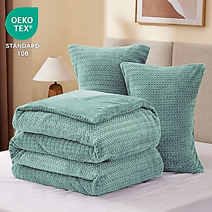 ChiXpace Fluffy Comforter Set - Furry Leaves Pattern Faux Fur Bed Set, Winter Ultra Soft Fuzzy Comfort Set, Velvet Bedding Set for Bed