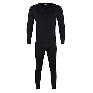 Mens Long Johns Thermal Set Winter Warm Heavyweight Long Johns Base Layer Fleece Lined Base Layer Set(Black,4X-Large)