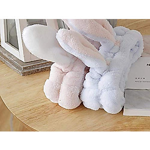 Women Fashion Soft Flannel Bunny Ear Makeup Cosmetic Shower Elastic Headband 2Pcs