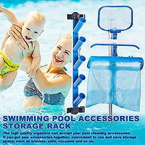 ZOMOFEW Pool Cleaning Accessory Holder, Blue, 5-in-1 Design, Holds Brushes, Nets, Vacuum Cleaners, Poles, Weatherproof
