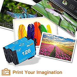 Run Star 2 Pack 126 Cyan Remanufactured Ink Cartridge Replacement for Epson 126 T126 use for Epson Stylus NX330 NX430 Workforce WF-3520 WF-3540 WF-7010 WF-7510 WF-7520 60 545 635 840 Printer (2 Cyan)
