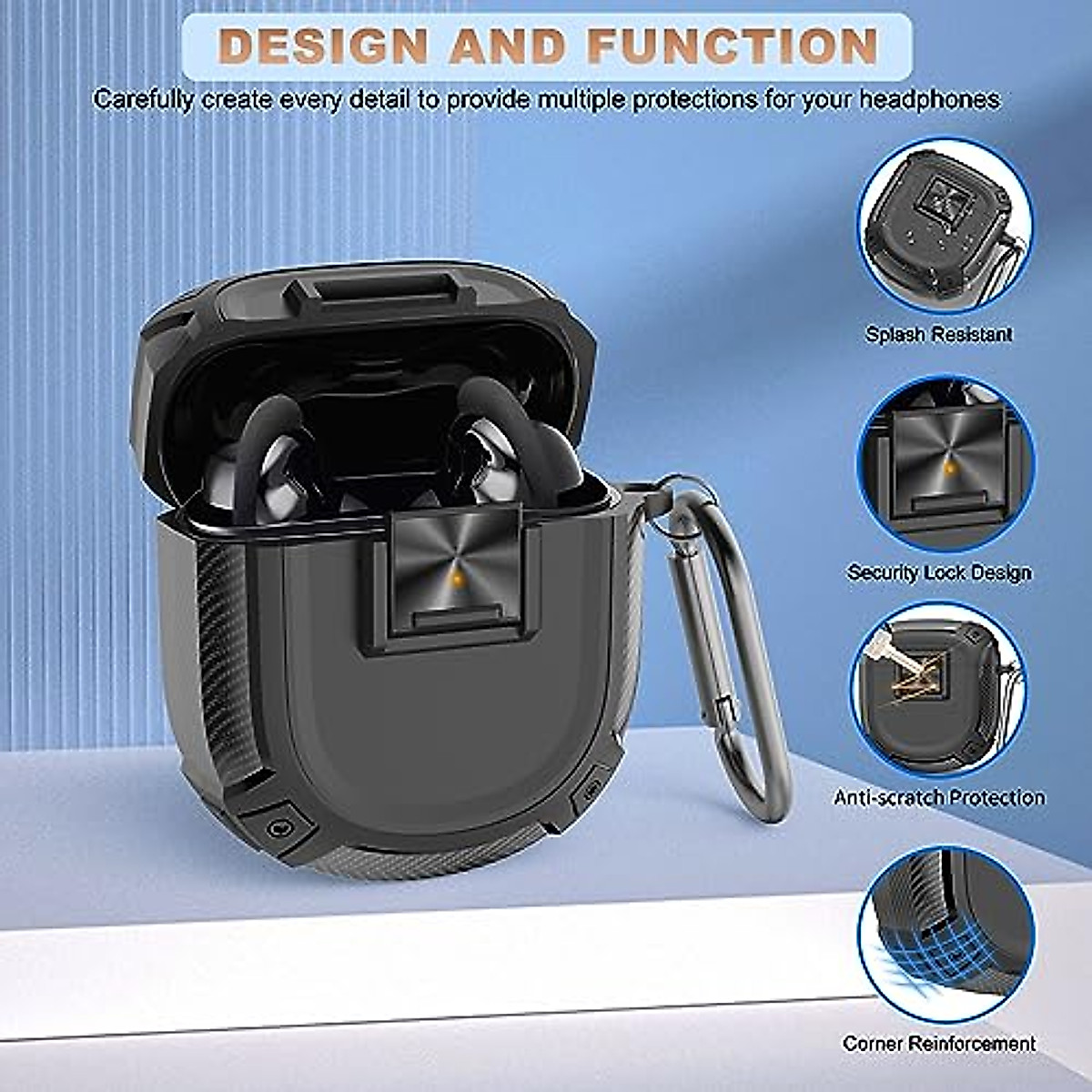 Secure Lock Bose QuietComfort Earbuds II Case(2022)&Bose QuietComfort Ultra Case (2023),WQNIDE Shockproof Protective Bose Earbuds 2 Case Cover for Bose QC II Accessories with Carabiner&Lanyard (Black)