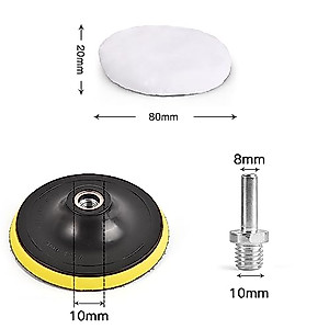 Kshineni 7 Pcs 3 Inch (80mm) Wool Polishing Buffing Pad Car Polisher Buffer Drill Attachment with M10 Drill Adapter