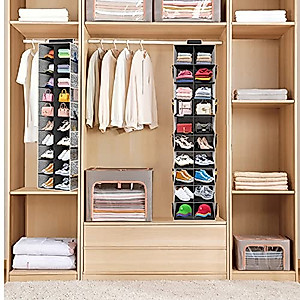 VERONLY 20 Section Hanging Shoe Organizer, Fabric Closet Hanging Shoe Storage Rack with 10 Side Pockets for Shoes, Hats, Handbags, Clothes (Black)