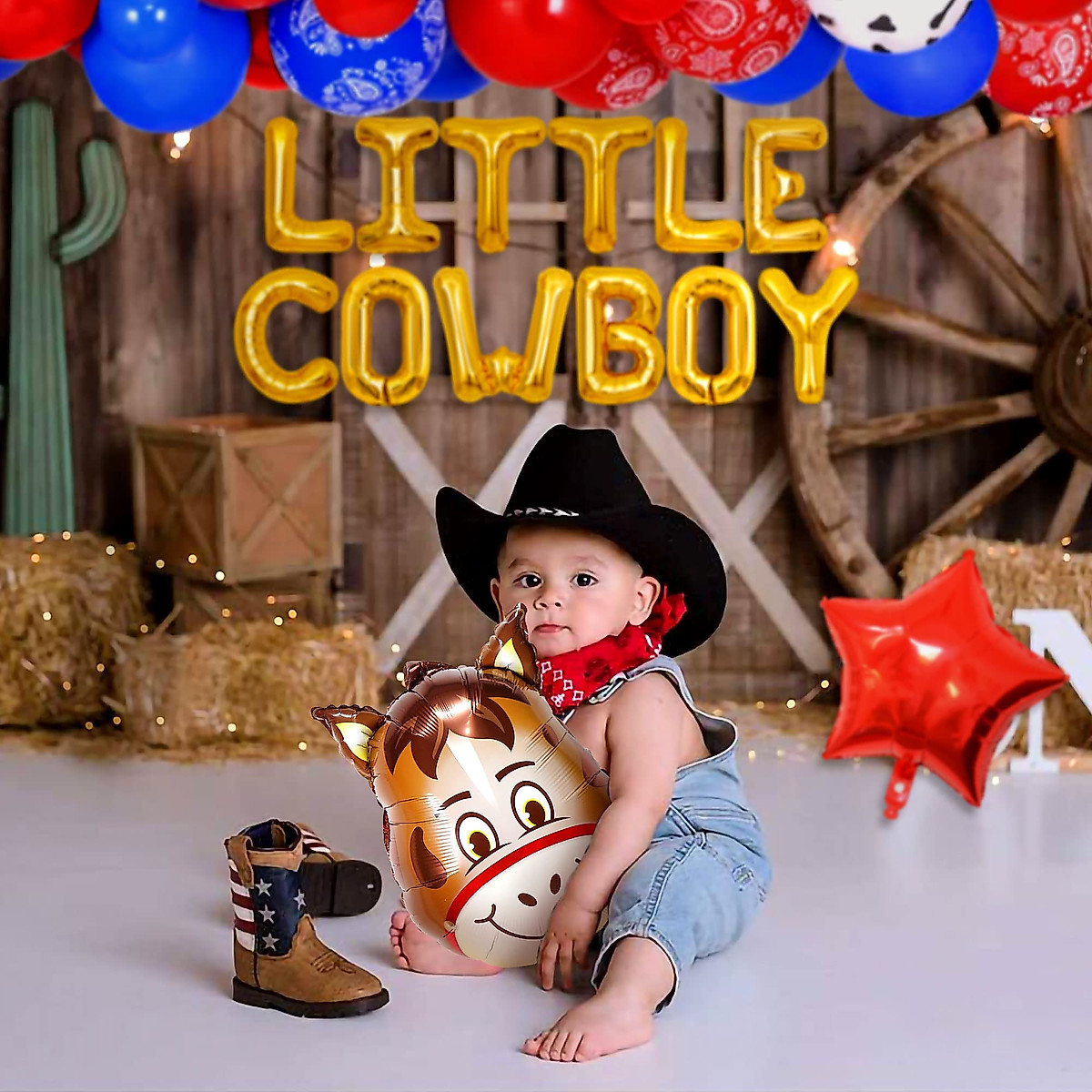 JeVenis Little Cowboy Baby Shower Decorations Western Baby Shower Decoration Wild West Baby Shower Balloons Cowgirl Tablecloth Horse Balloon