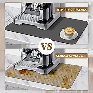 Dovfa Countertop Coffee Mat, 1 sec Absorbent, Non-Slip, Easy to Cut, Coffee Bar Accessory Fits Under Coffee Maker Espresso Machine, Kitchen Counter Dishwasher Drying Pad (Dark Gray, 12"x20")