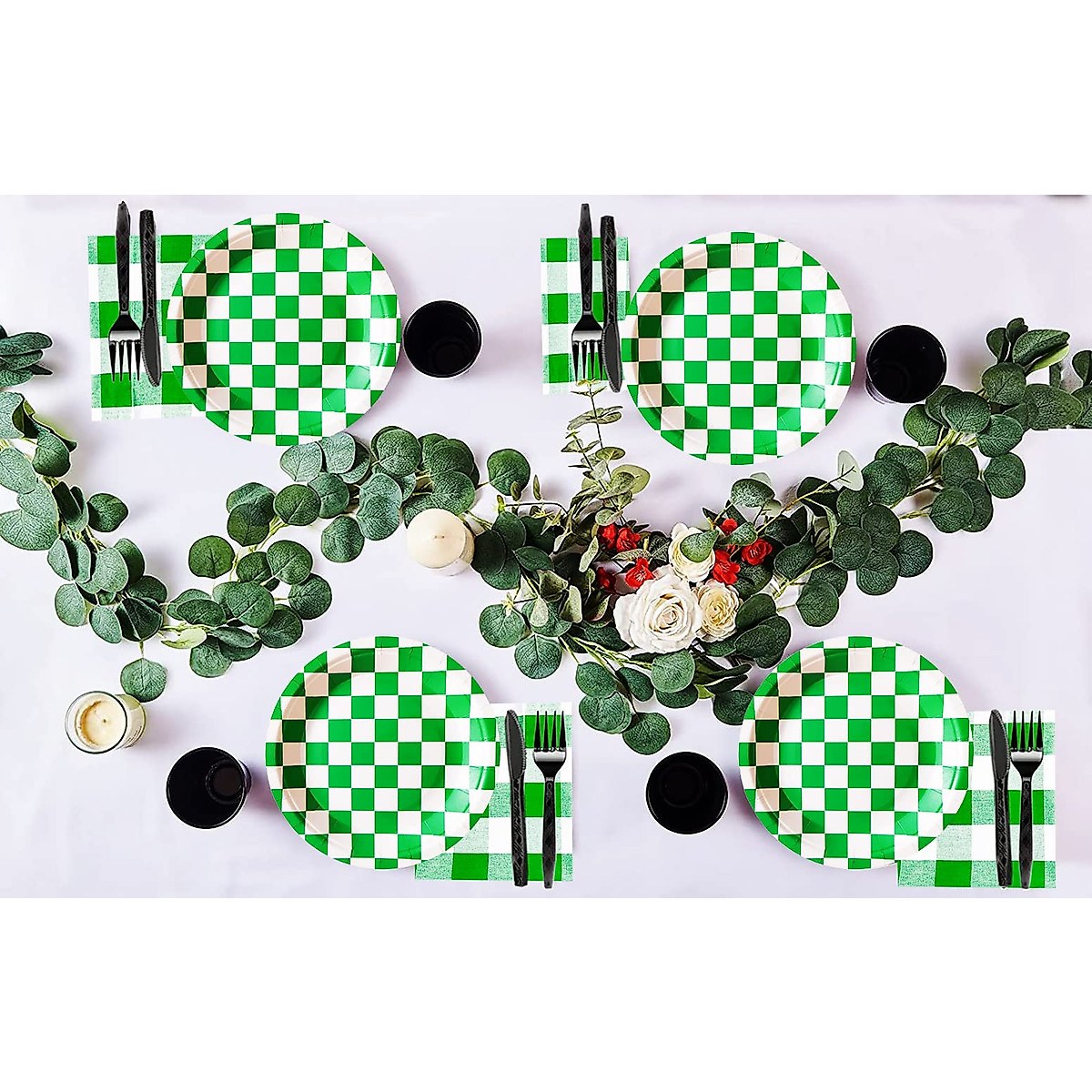 40 Pcs Green and White Checkered Green Race Car Party Supplies Checkered Flag Paper Plates 7"Green Checkered Paper Plates Green and White Plates for Racing Themed Race Car Birthday Party Decorations