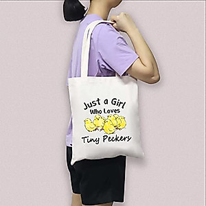 BDPWSS Chicken Lover Tote Bag Crazy Chicken Lady Gift Just A Girl Who Loves Tiny Peckers Canvas Handbag For Chicken Mom Gift (Girl loves tiny TG)