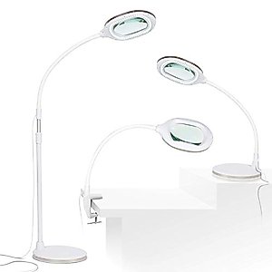 Brightech LightView Pro Magnifying LED Desk Lamp with Light, Hobbies & Reading, Flexibility & Durability Magnifying Floor Lamp, 3 in 1 LED Light Glass Magnifier, Work Light for Pro Uses - White