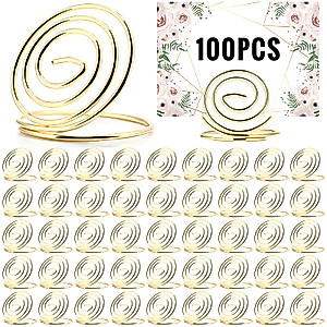 Humyoun 100 Pcs Round Place Card Holder Christmas Table Card Holders Mini Name Card Holder Wedding Place Card Holder for Table Reserved Table Card Holder for Christmas Thanksgiving Party(Gold)
