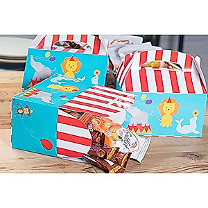 BLUE PANDA Treat Boxes - 24-Pack Paper Party Favor Boxes, Circus Carnival Design Goodie Boxes for Birthdays and Events, 2 Dozen Party Gable Boxes, 6 x 3.3 x 3.6 Inches