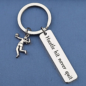 MYOSPARK Volleyball Keychain Volleyball Team Gift Hustle Hit Never Quit Keychain Gift For Volleyball Coach Players (Quit Keychain)