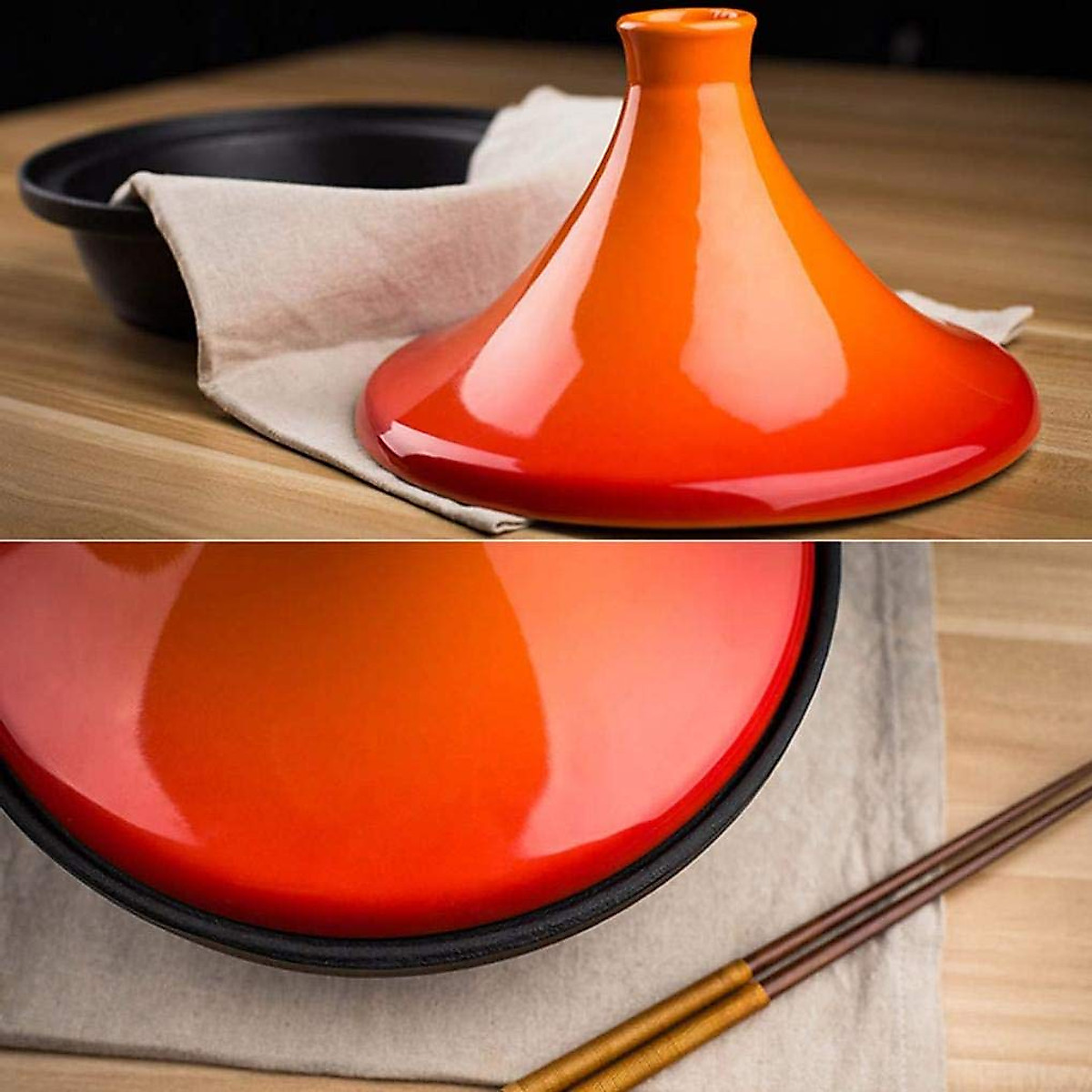 MYYINGBIN Moroccan Tagine Cast Iron Pot Resistant to Dry Burning High Tightness No Cracking Easy to Clean Tagine Pot for Medium to Extra Large Cooking